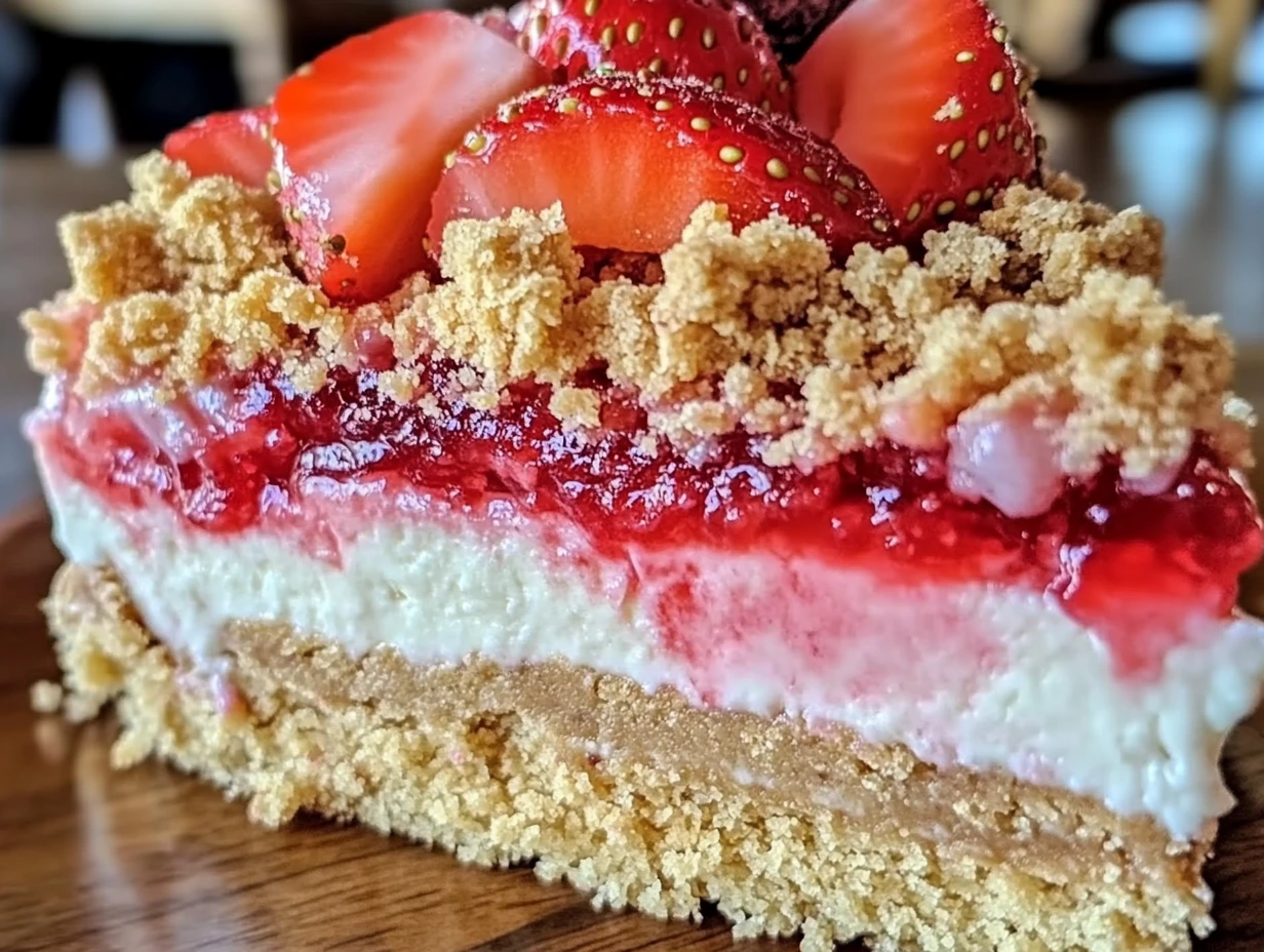 BERRYLICIOUS STRAWBERRY CRUNCH CHEESECAKE - Tastegrove